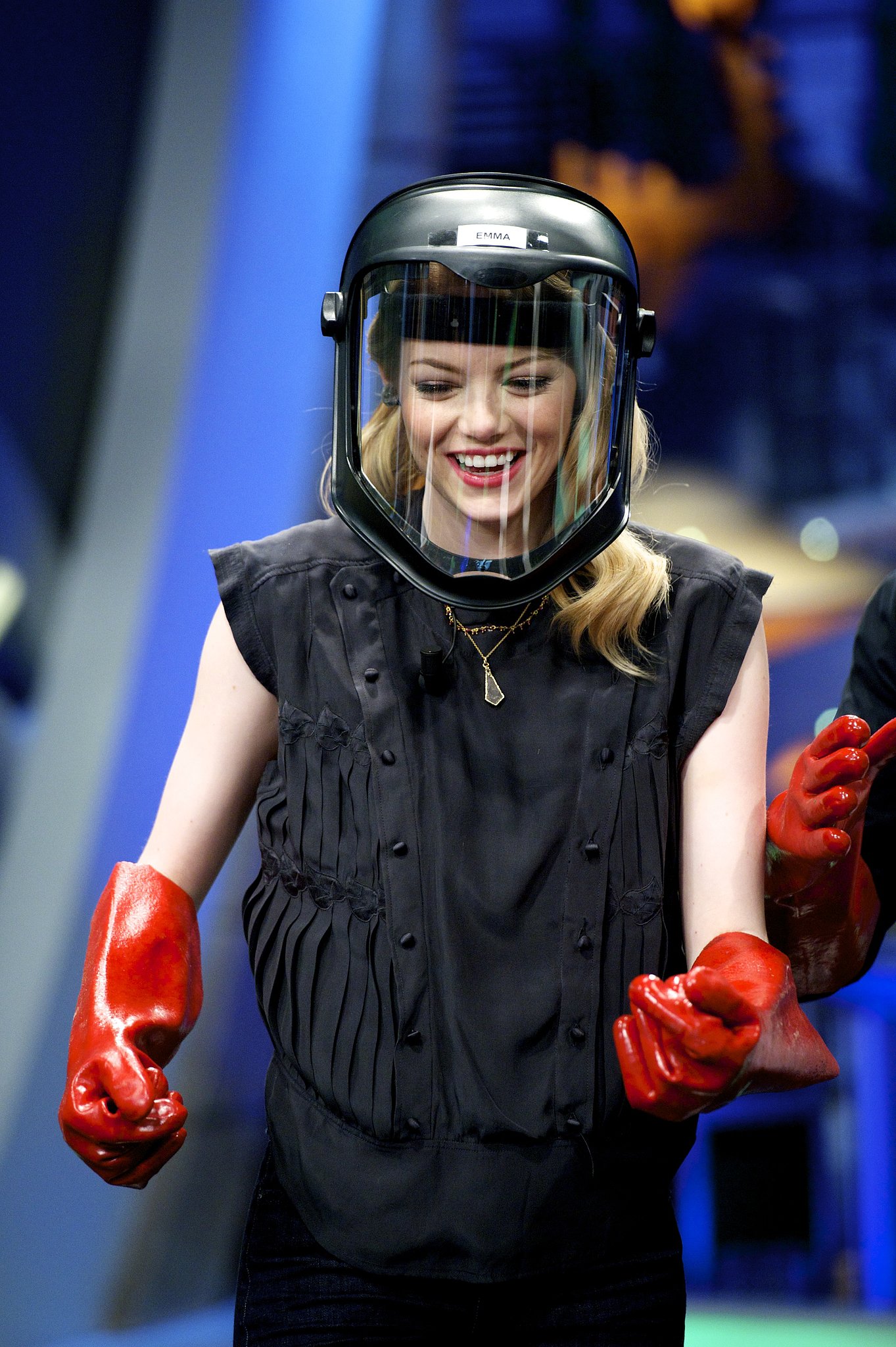 Emma Stone donned boxing gloves and a face shield while making a | The ...